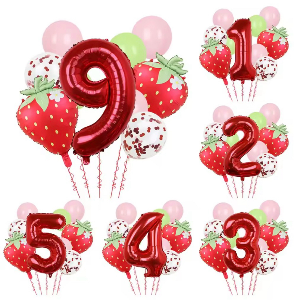 MERAH RED NUMBER STRAWBERRY MATTE BALLOON PACKAGE | Shopee Malaysia