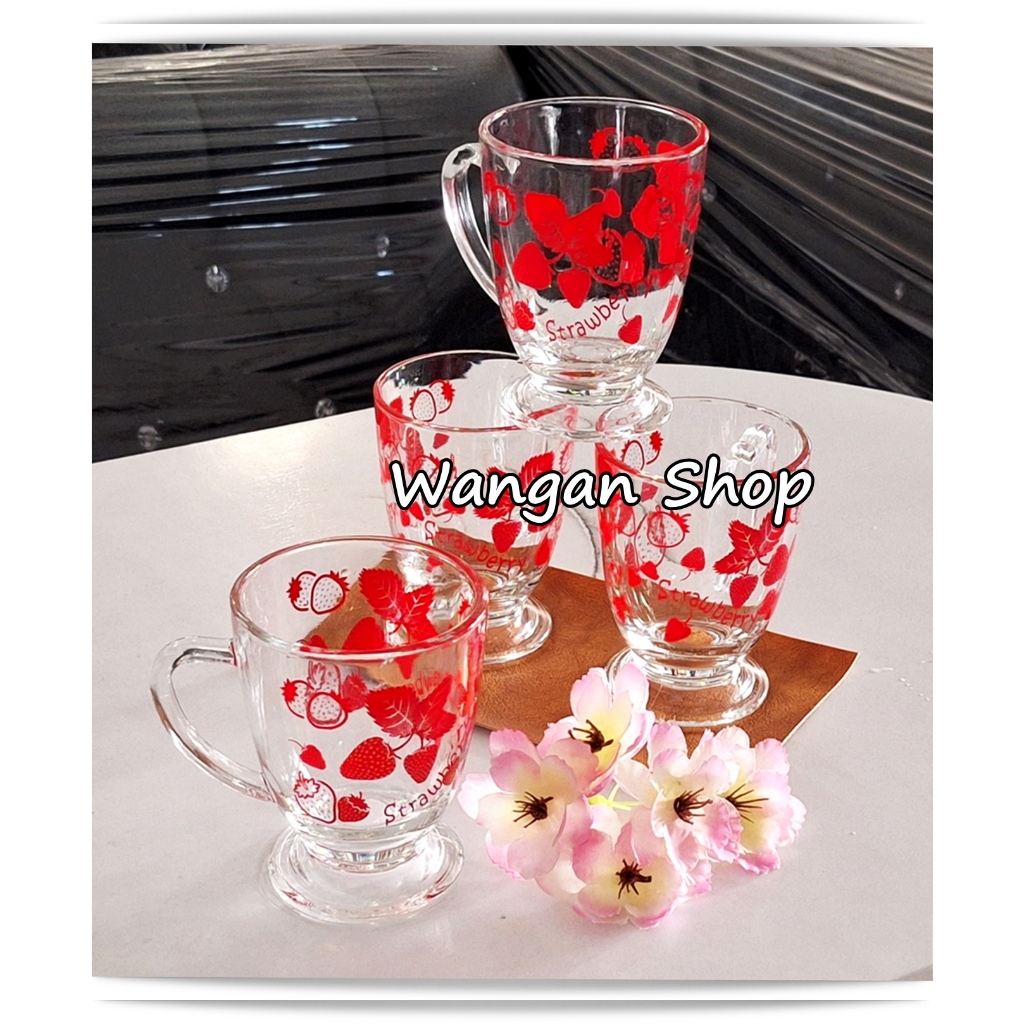 Glass Cups with Fruit Screen Printed Patterns Glass Coffee Cups per 6 ...