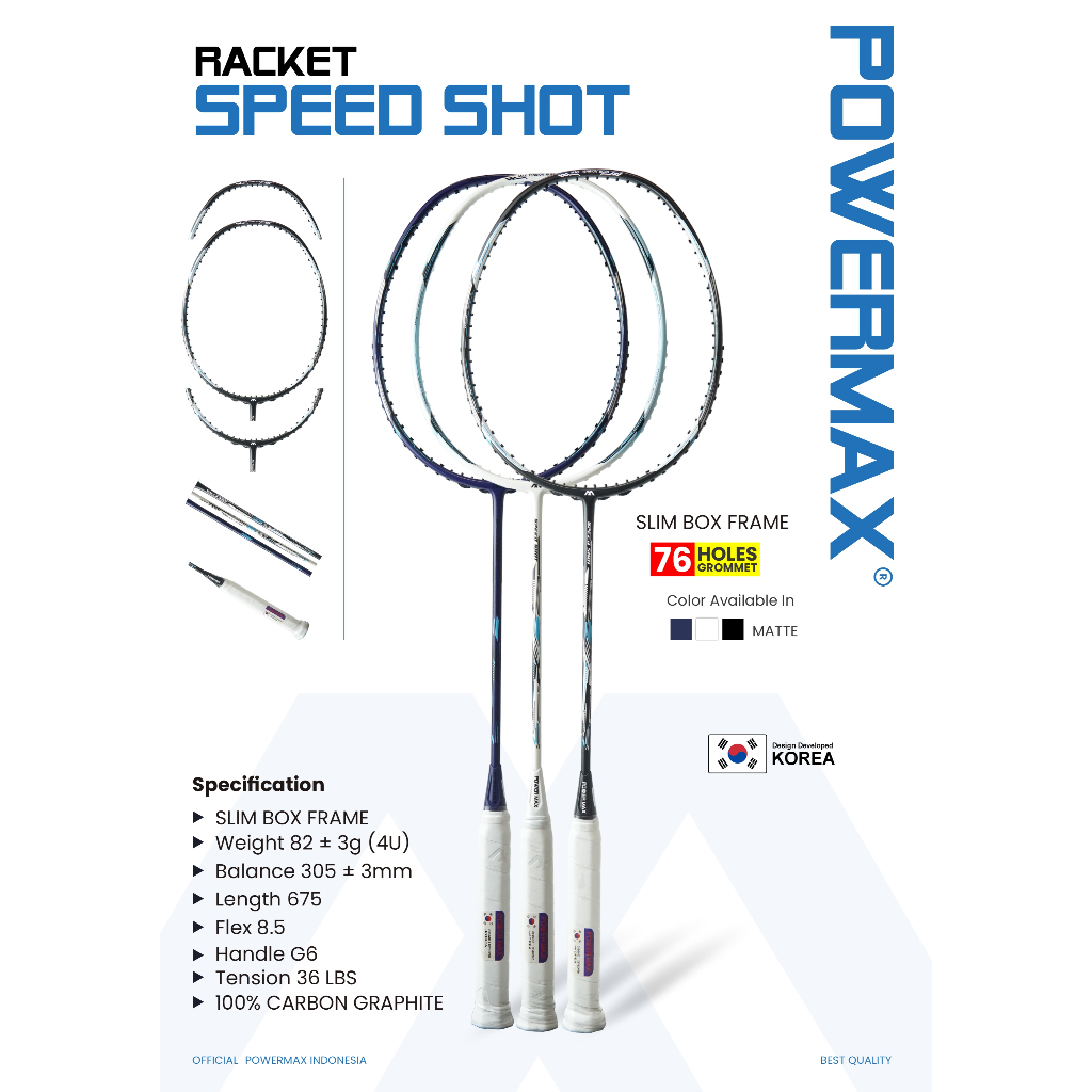 POWERMAX Badminton Racket Speed Shoot 36 Lbs 4U Power Frame Badminton ...