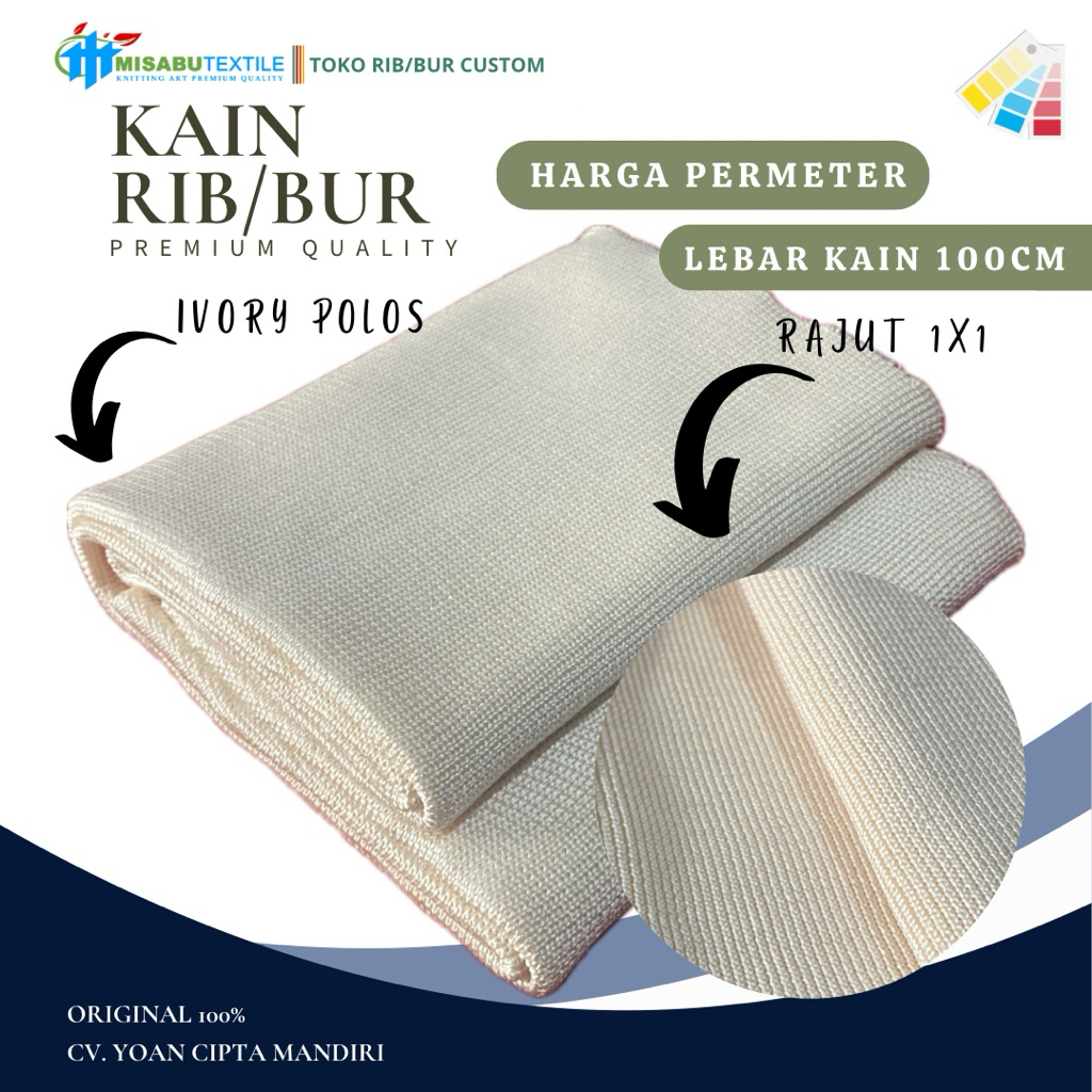 Arfatex premium elastic plain ivory rib bur fabric, thick and soft ...