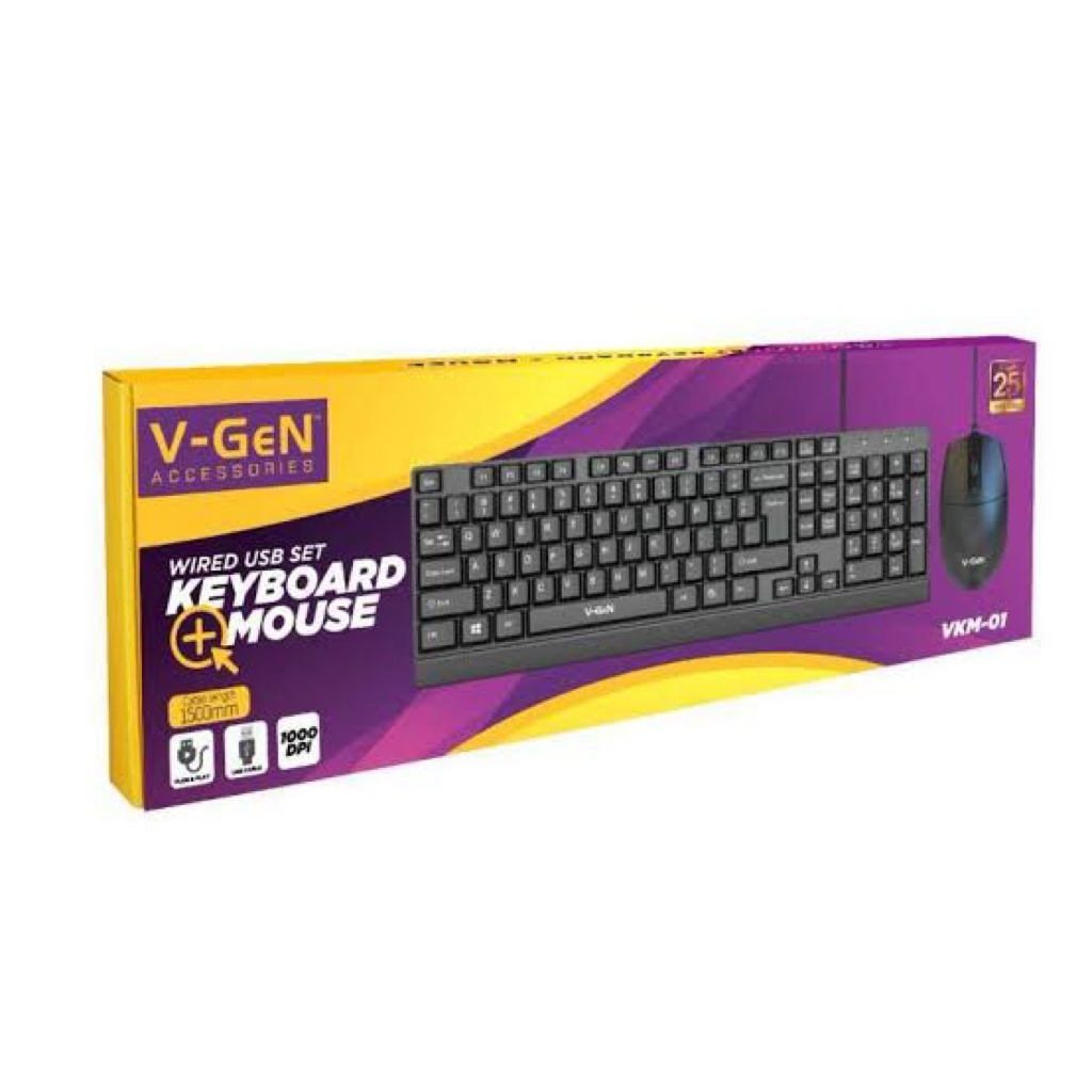 WIRED USB CABLE SET KEYBOARD + MOUSE ORIGINAL V-GEN 1000DPI PLUG & PLAY VKM-01 VGEN | Shopee ...