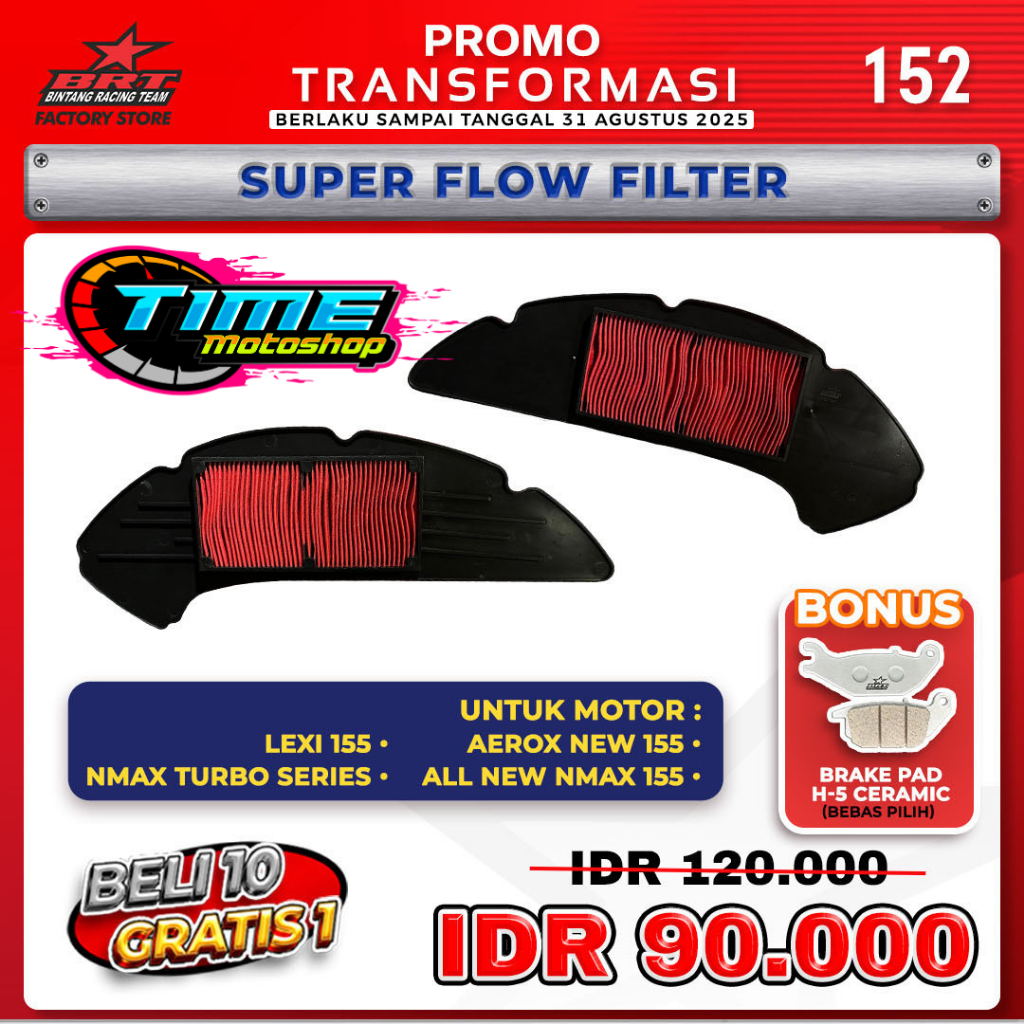 BRT AIR FILTER ORIGINAL SUPER FLOW AIR FILTER BRT AEROX NEW 155 / ALL ...