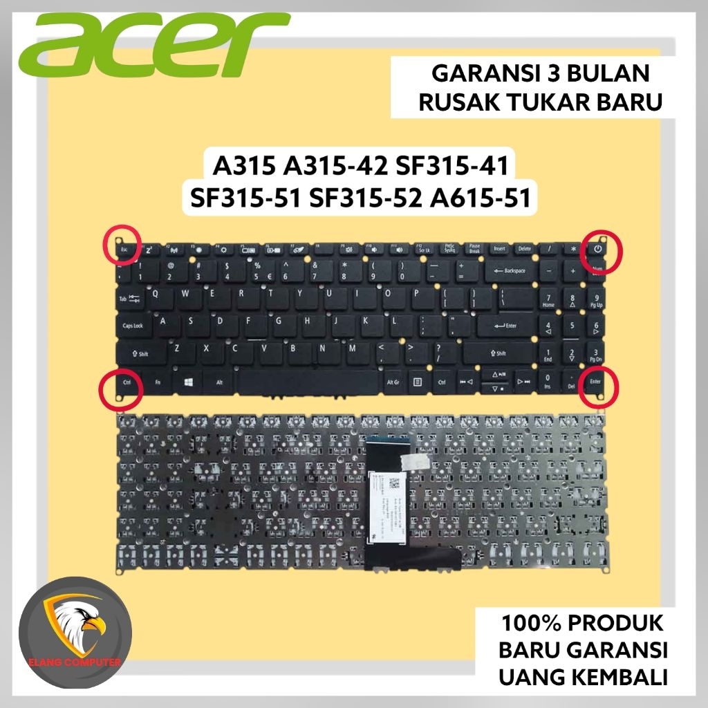 Acer A315 A315-42 SF315-41 SF315-51 SF315-52 A615-51 Laptop Keyboard ...