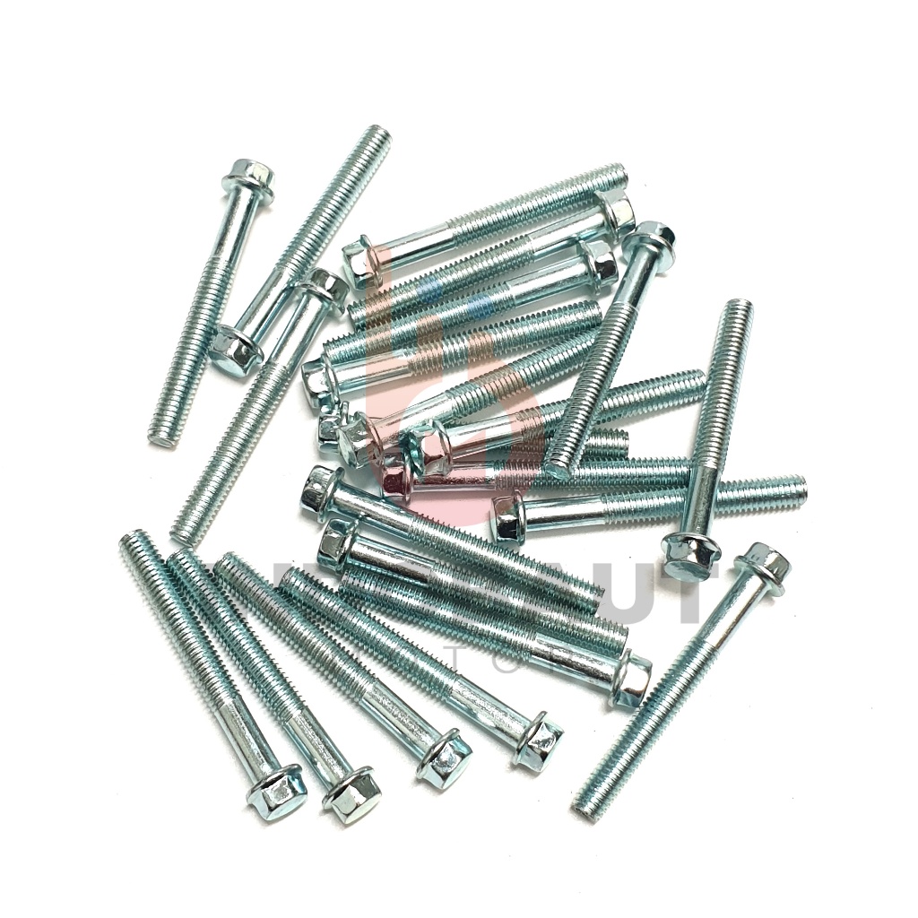 MESIN 10 - 100 PCS Engine Block Bolts 6x60 Key 8 White Flange Bolt ...