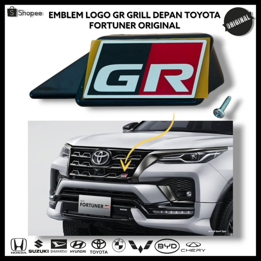 Original Toyota Fortuner Front Grill GR Logo Emblem | Shopee Malaysia