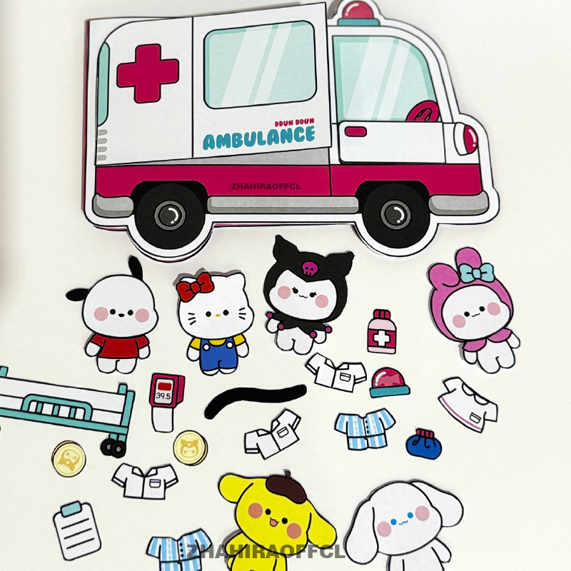 Paper dolls house Sanrio Ambulance Eduaction toys for girls disassemble ...