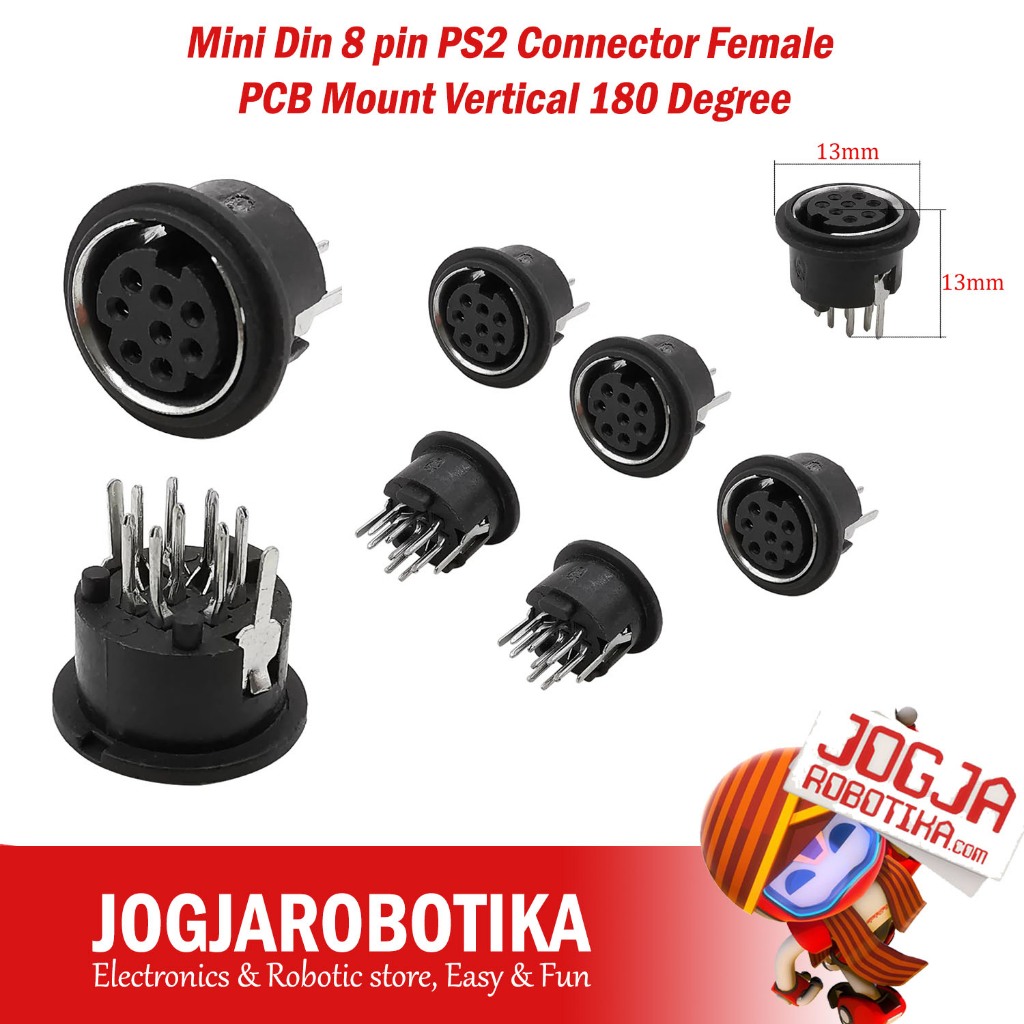 Mini Din 8 pin PS2 Connector Female PCB Mount Vertical 180 Degree ...