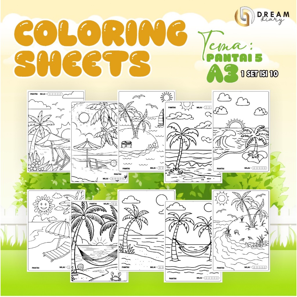 (A3) CHILDREN'S COLORING PAPER - COLORING SHEETS SERIES 2 BEACH THEME ...