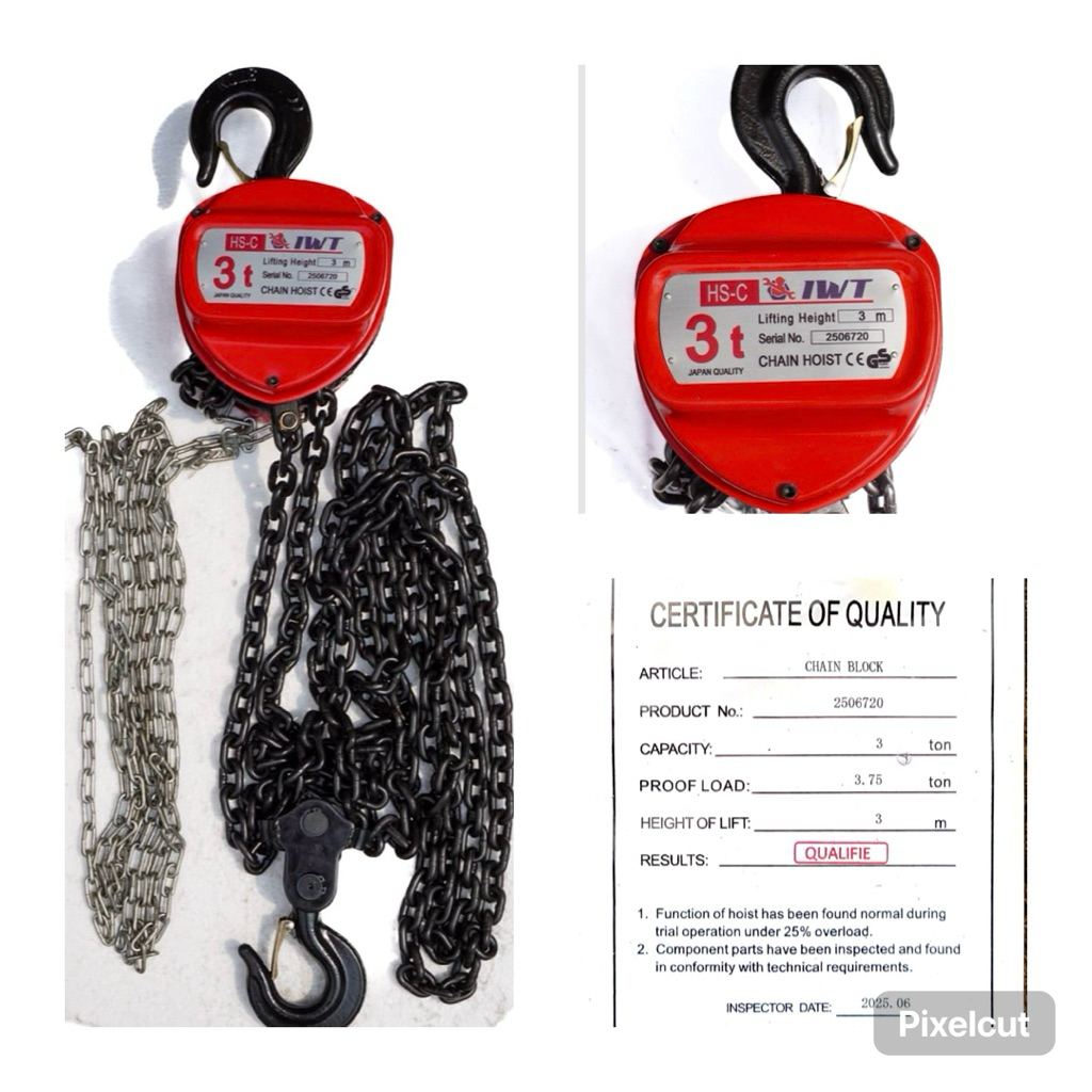 Chain Block / Tackle / Pulley Manual IWT 1 Ton 3 5 10 Meters HSC ...