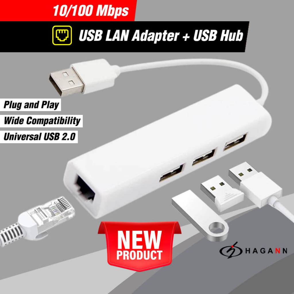 Ethernet to RJ45 LAN Plus HUB USB Adapter Cable 3 Port Converter USB 2. ...