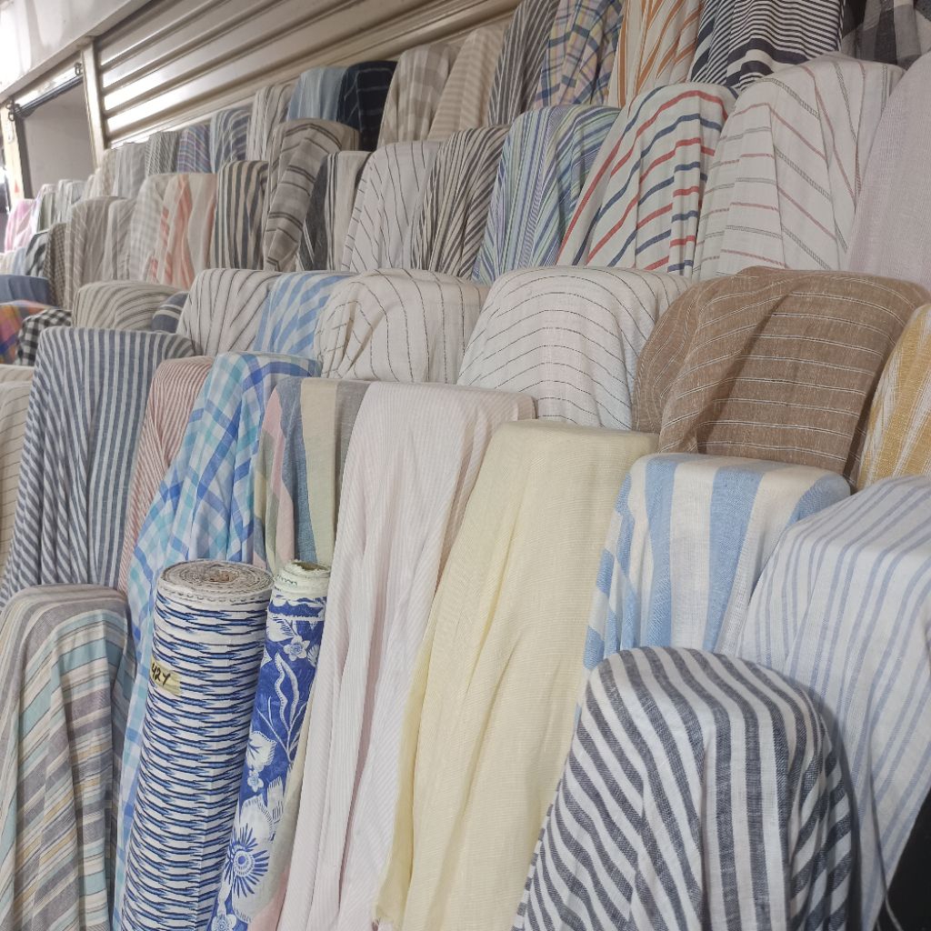 KATUN Cotton linen fabric with striped motifs, price per 0.5 meter ...