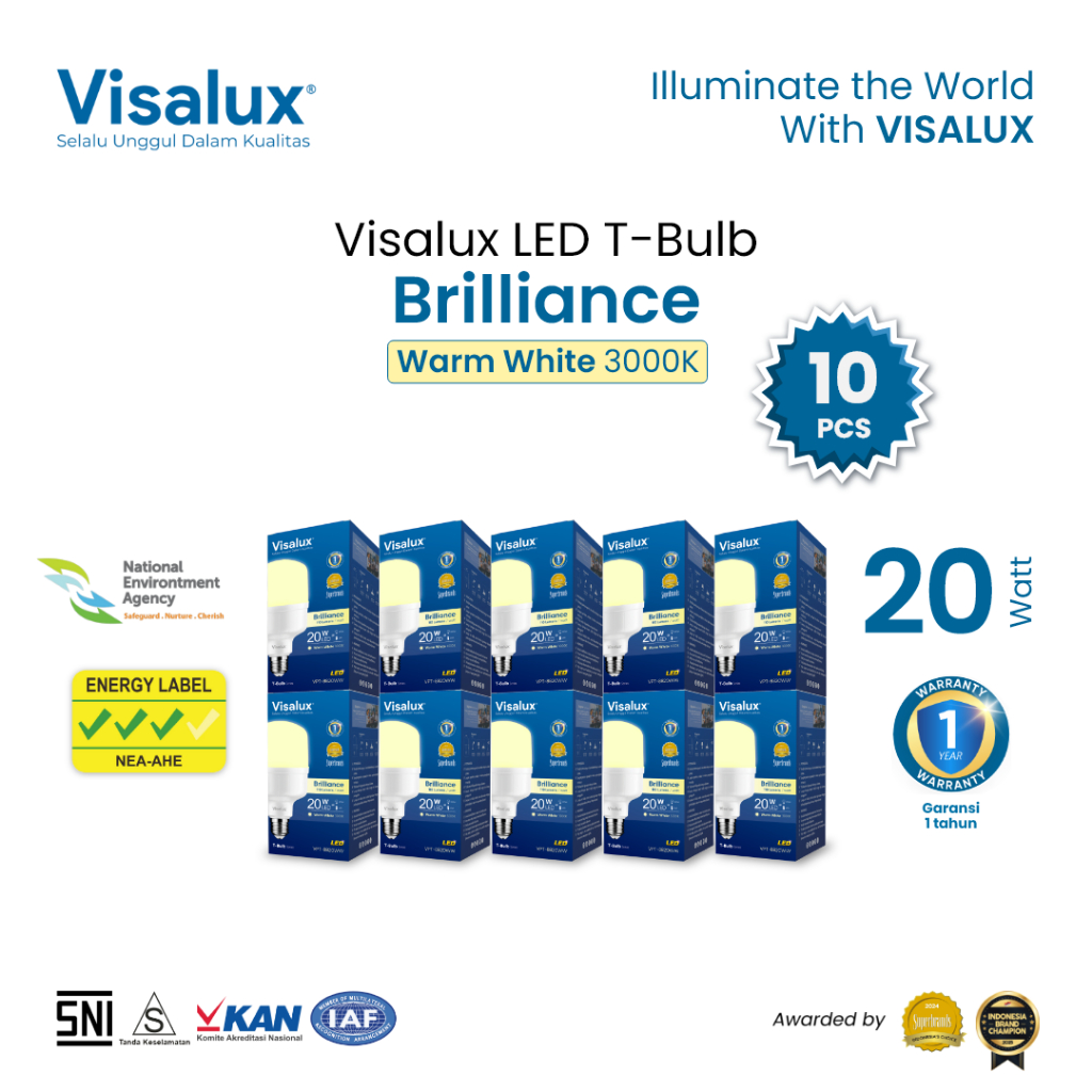 Visalux Brilliance T-Bulb LED Lamp 3000K Warm White Yellow 20W ...