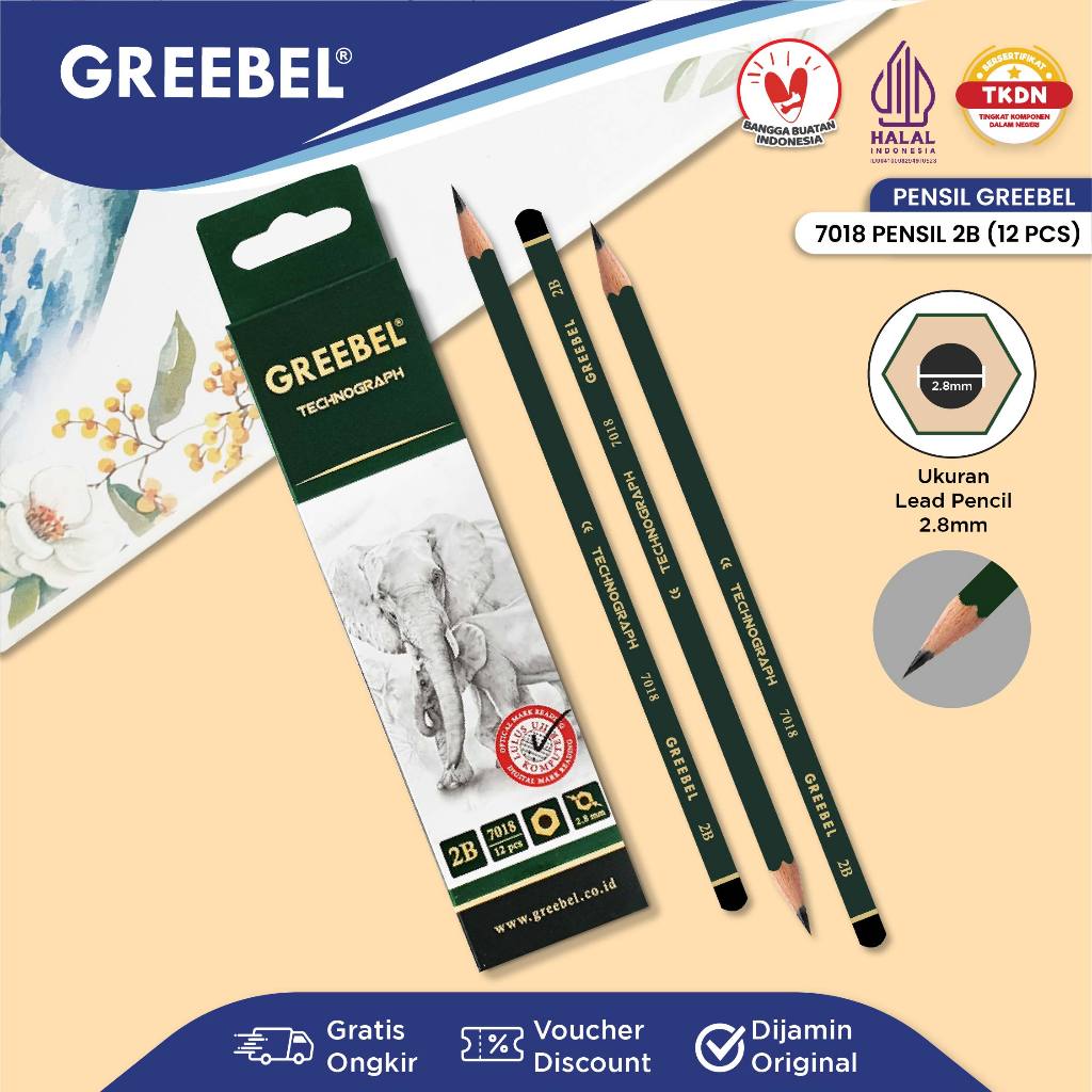GREEBEL 2B 7018 Writing Pencil (3PCS/SET) Wooden Exam Pencil / Graphite ...