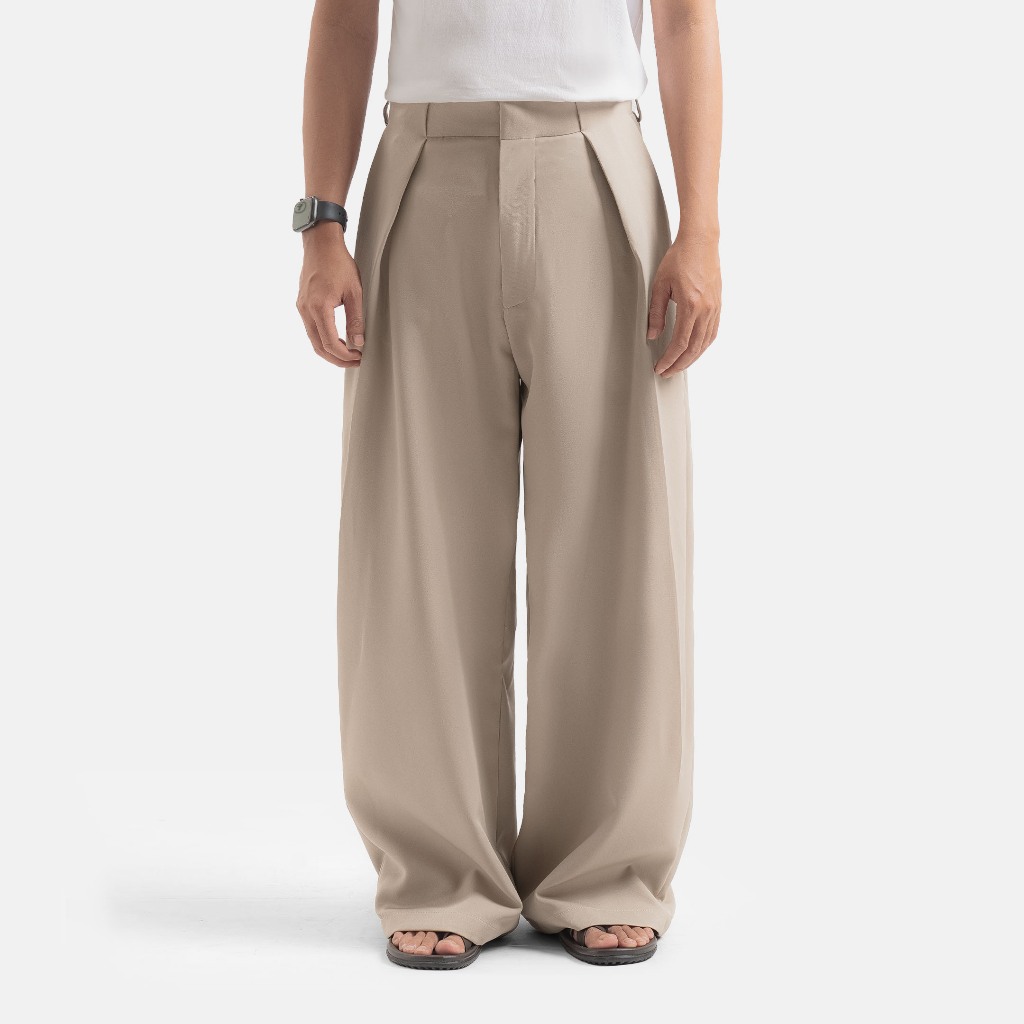 Casual Neu Pleated Cream Wide Pant Men's Pants | Shopee Malaysia