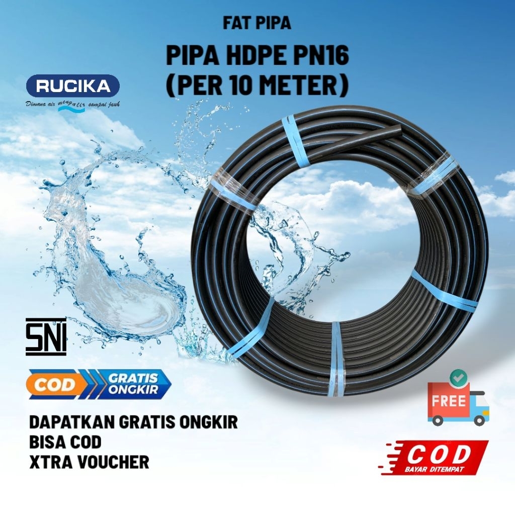 Fat HDPE Pipe Retail 10 Meter Rucika 1/2 Inch PN16 Water Pipe SNI ...