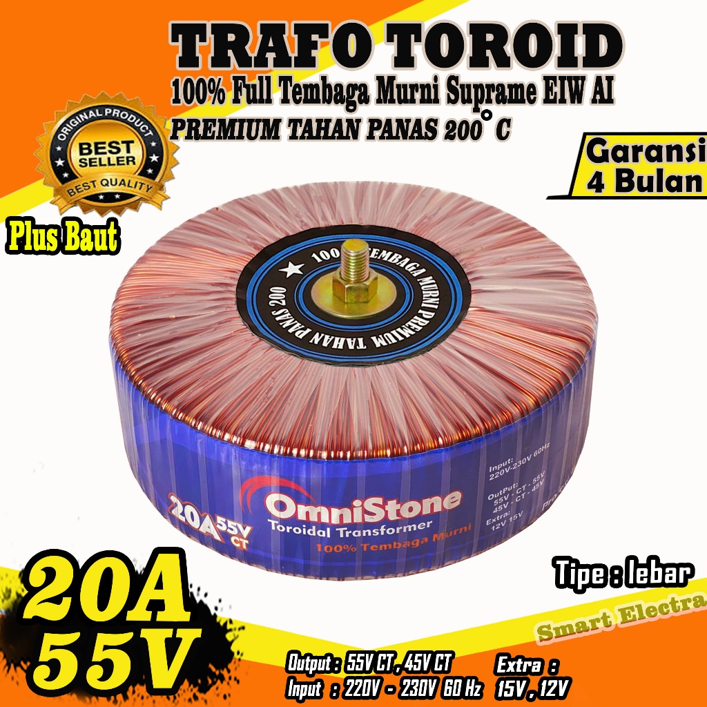 OMNISTONE Donut Toroid Transformer - OMNISTONE 20A CT 55V 45V Toroid ...