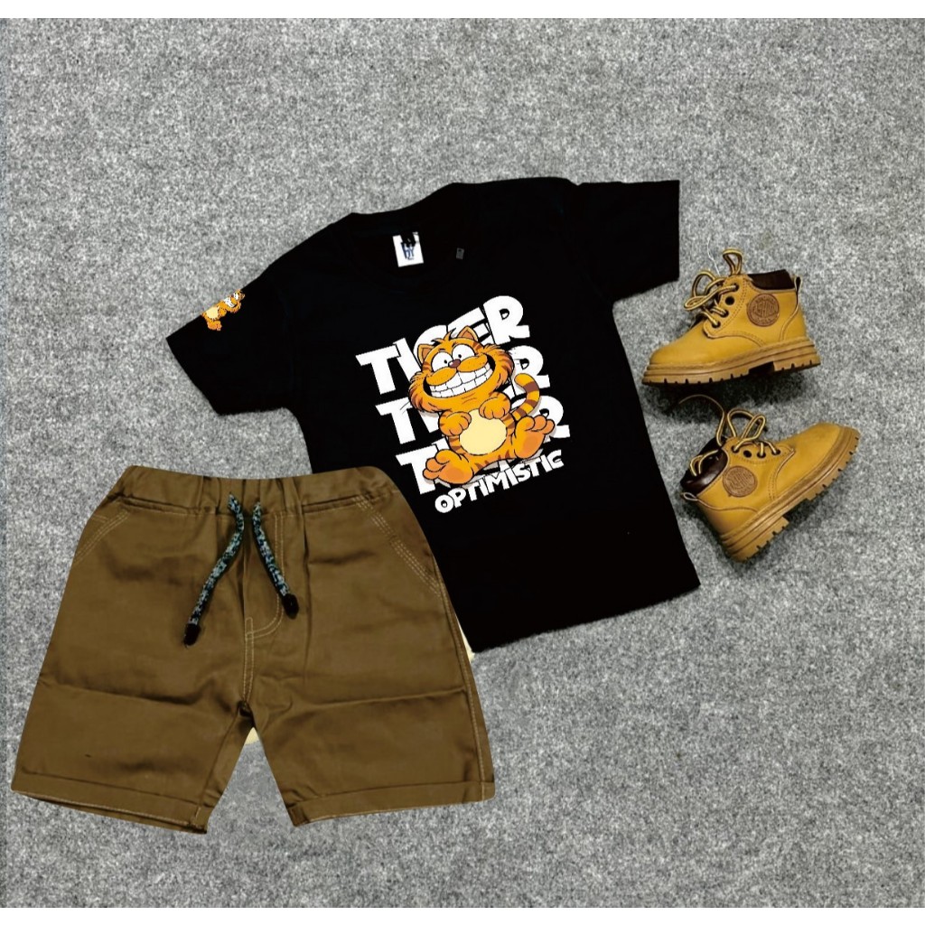 GARFIELD TIGER MOTIF SHORT-SLEEVED CHILDREN'S T-SHIRT SET / GARFILED ...