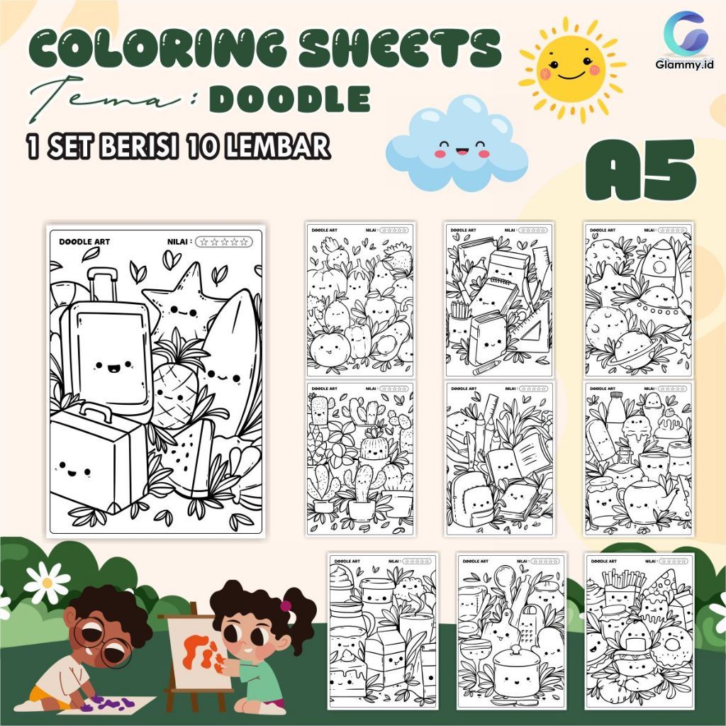 Children's A5 Coloring Paper Doodle Art Theme 01 Contains 10 Sheets ...