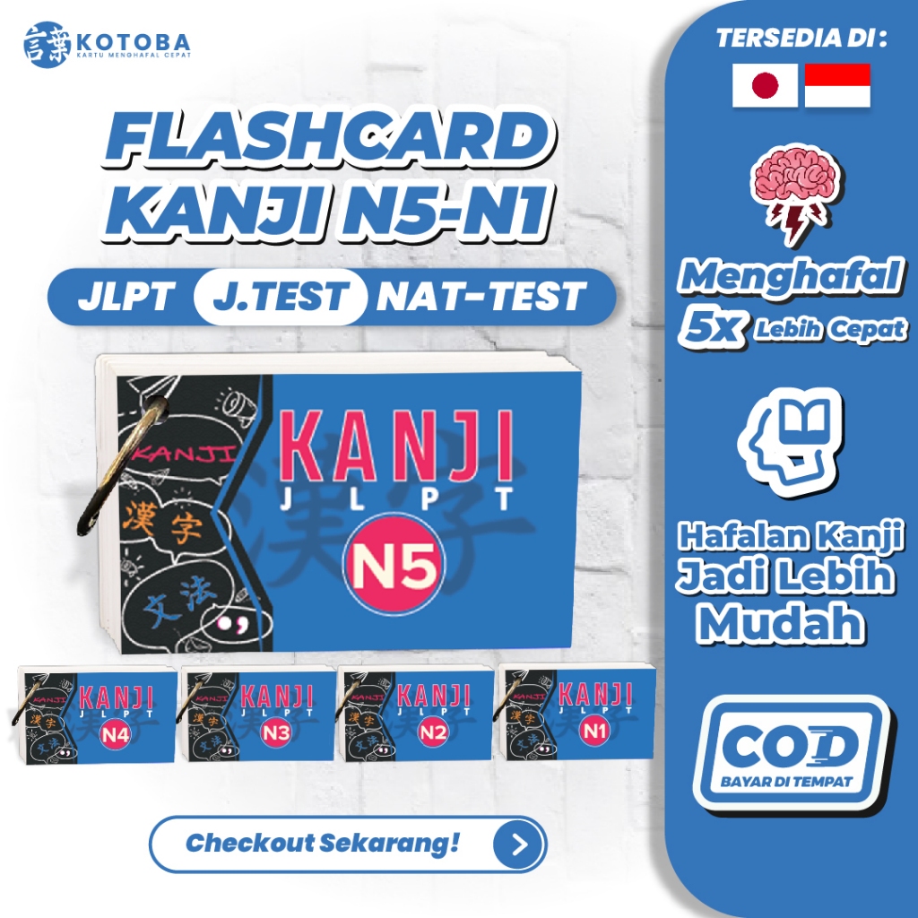 KANJI JLPT Flash card level N5 N4 N3 N2 N1 Japanese Language Memorizing Educational card ...
