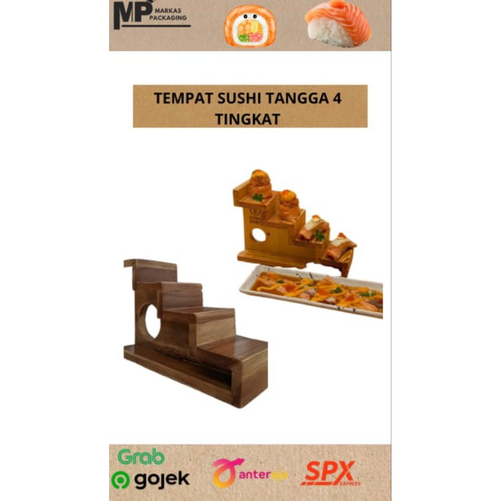 Wooden sushi serving stand, 4 tier sushi ladder display | Shopee Malaysia