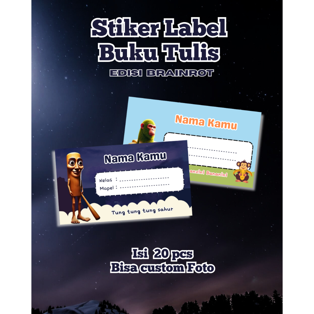 Notebook Label Sticker Brainrot tung tung sahur tralala bombardiro ...