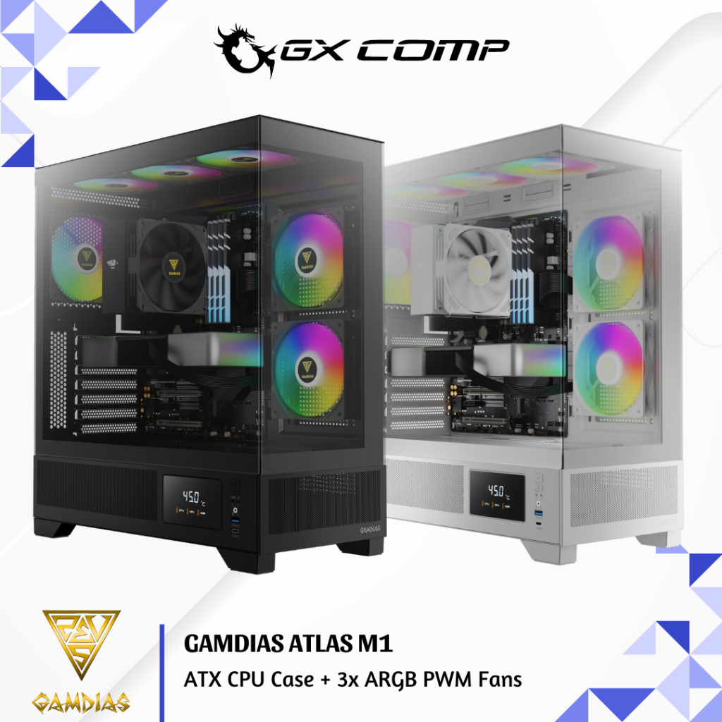 Gamdias ATLAS M1 Black & White + 3x ARGB Fans ATX Gaming CPU Case ...