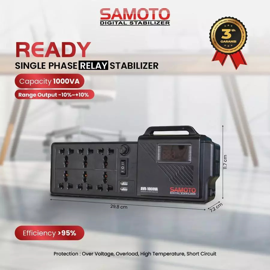 Samoto Digital Stabilizer Electric Stavol Single Phase 1000VA AVR Relay ...