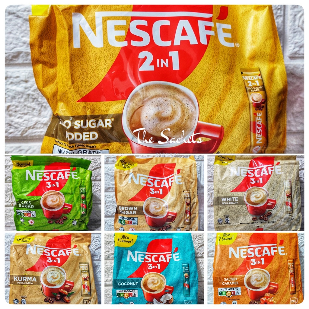 Nescafe 2in1 3in1 All Variants Zero Sugar Added Brown Sugar Less Sugar ...