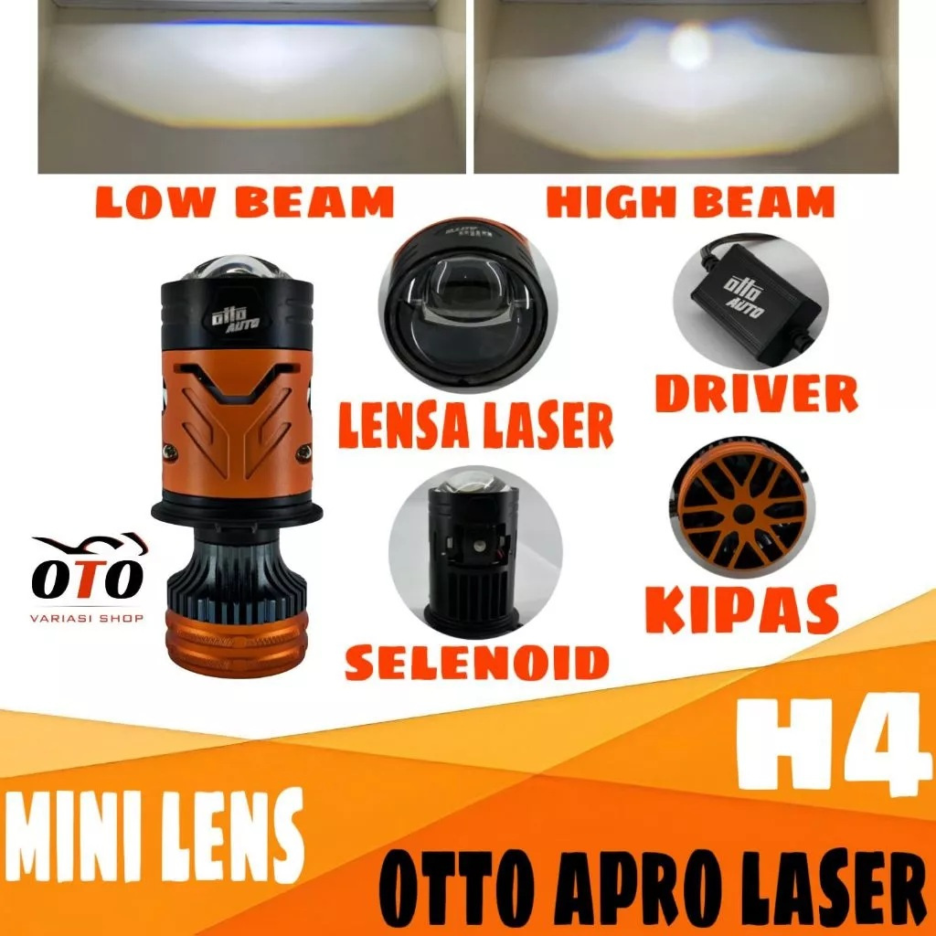 MINI LENS LAMP AUTO APRO LASER H4 PREMIUM 80W SELENOID HI LOW BEAM CUT ...
