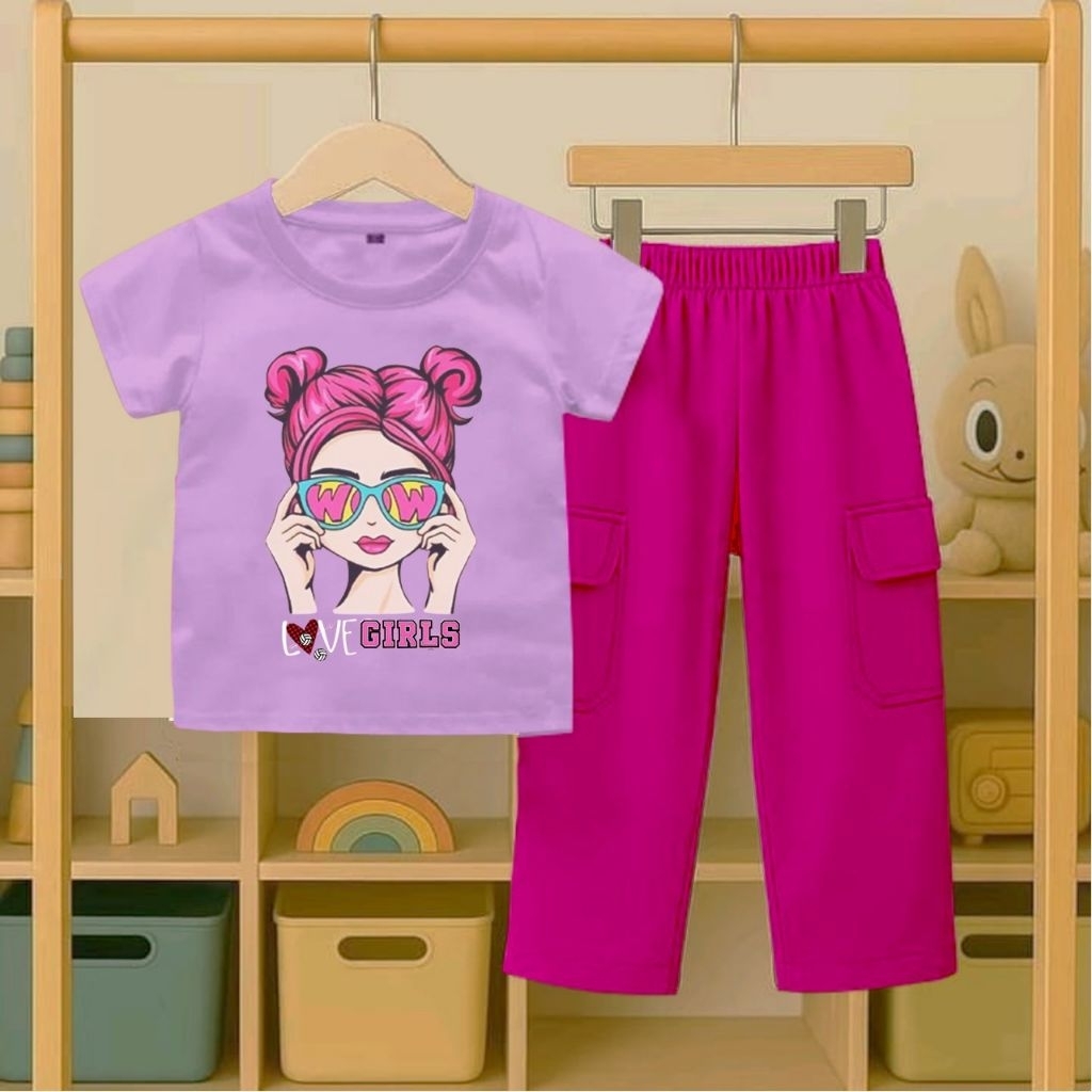 Viral Love Girls' Suit, Girls' Clothes, Oneset Cargo Short Sleeve T ...