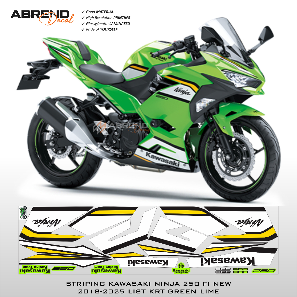 Ninja 250 Fi New 2018 - 2025 Livery KRT Green Lime Anti-Scratch Vinyl ...