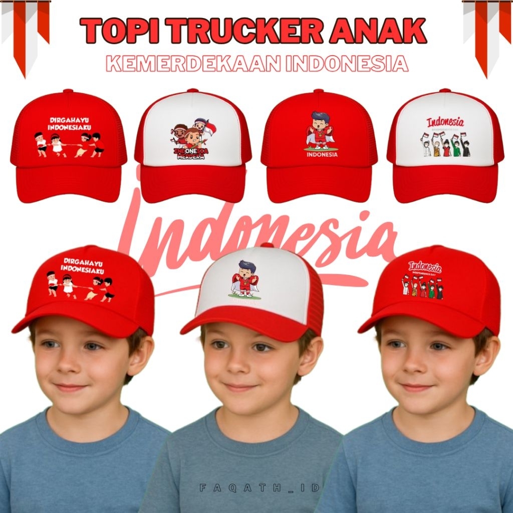 17 August Indonesian Independence Hat Children's Screen Printed Mesh ...