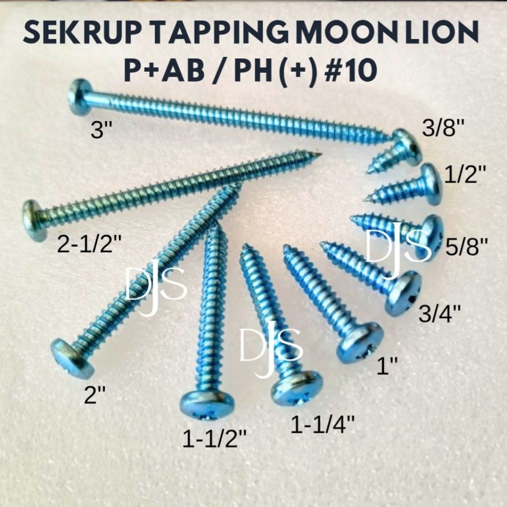 100PCS TAPPING PAB (+) WHITE TAPPING SCREWS PH (+) MOON LION 10 1CM ...