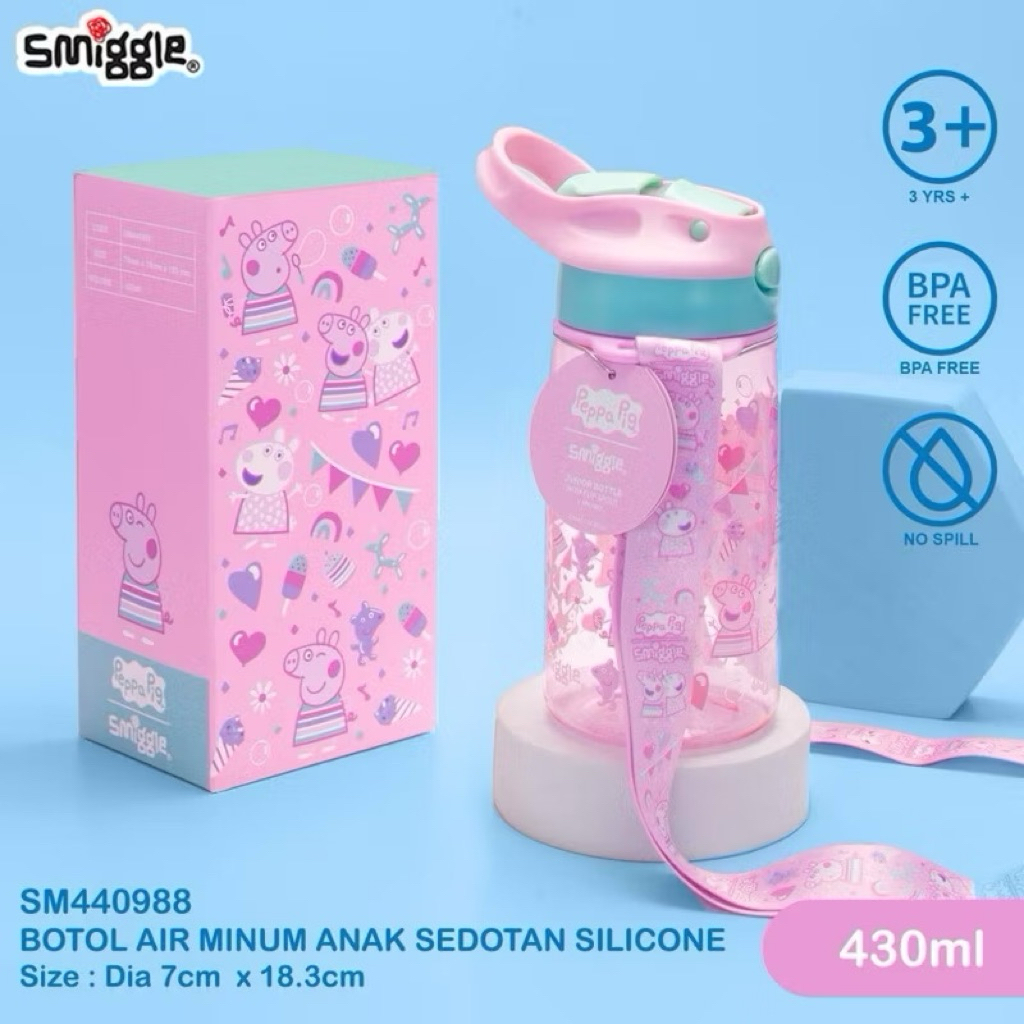 Smiggle Peppa Pig Bottle 430 ML + Strap + BOX | Shopee Malaysia