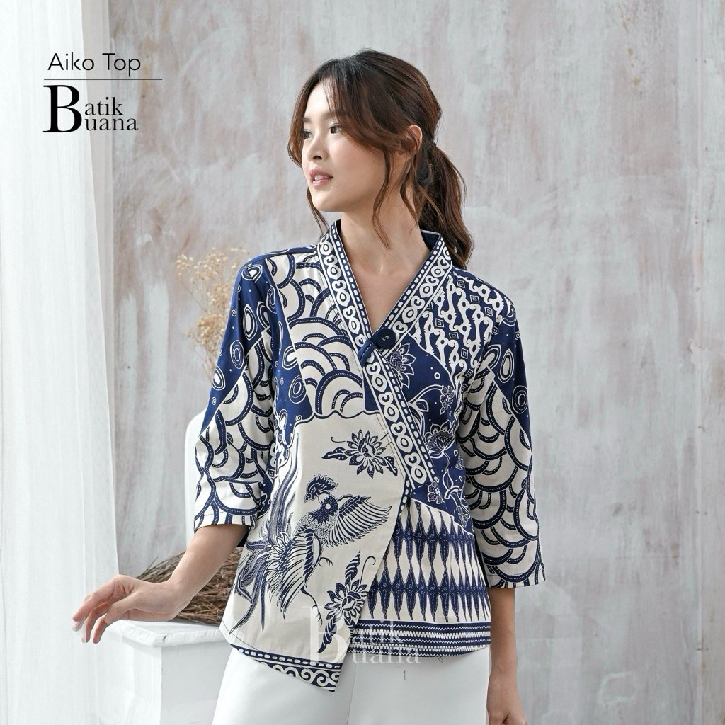 Aiko Top - Premium Women's Batik Tops - Navy Women's Batik - Beautiful ...