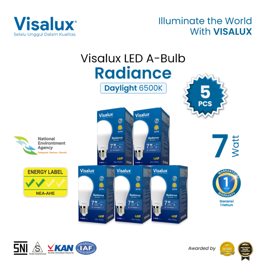 Visalux LED A-Bulb Radiance 6500K Daylight White 7W Lamp - Bundling ...