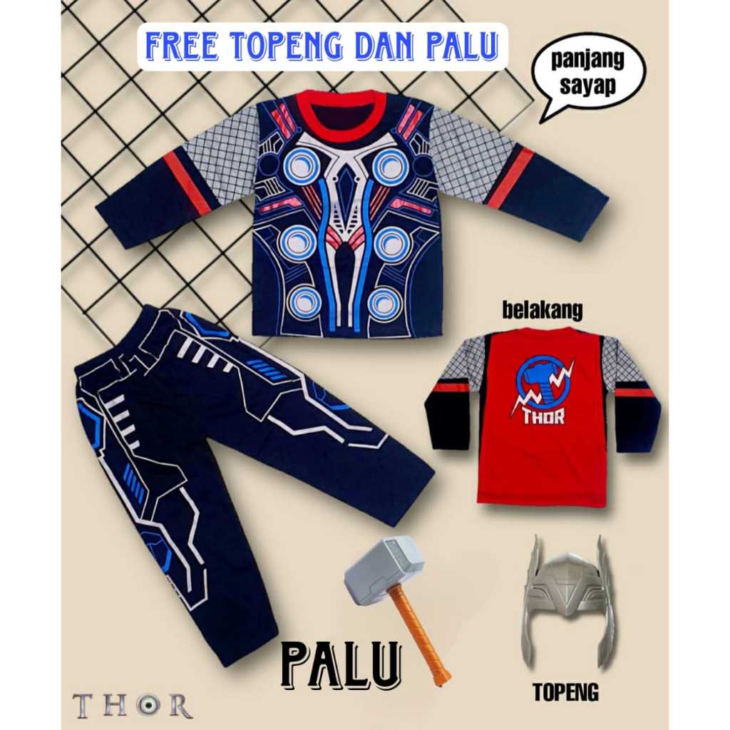 THOR CHILDREN'S CLOTHING COSTUME FREE MASK AND HAMMER FOR CHILDREN 2-10 ...