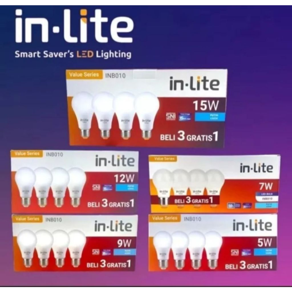 PUTIH Inlite INB010 VALUE SERIES LED BULB 5W 7W 9W 12W 15W 18W WHITE ...