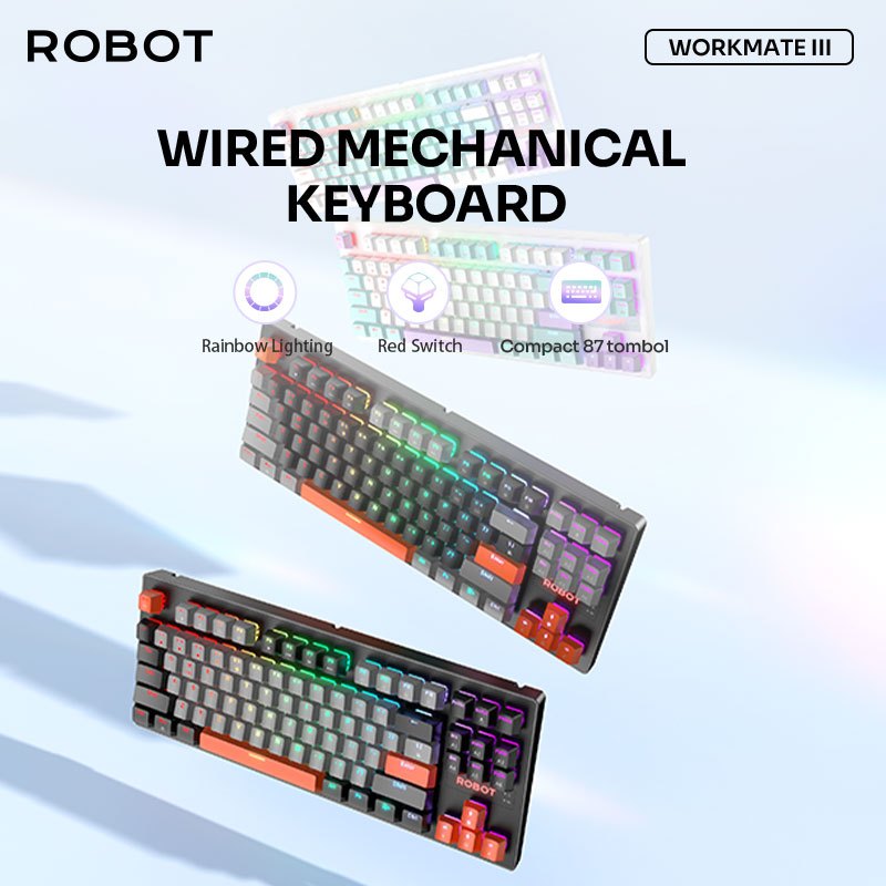 Robot WORKMATE III Mechanical Keyboard Wired Rainbow Lighting Backlit ...