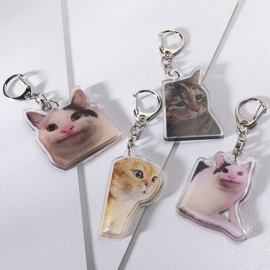 GANTUNGAN Transparent Acrylic Cat Meme Keychain Keychain Cat Gift ...
