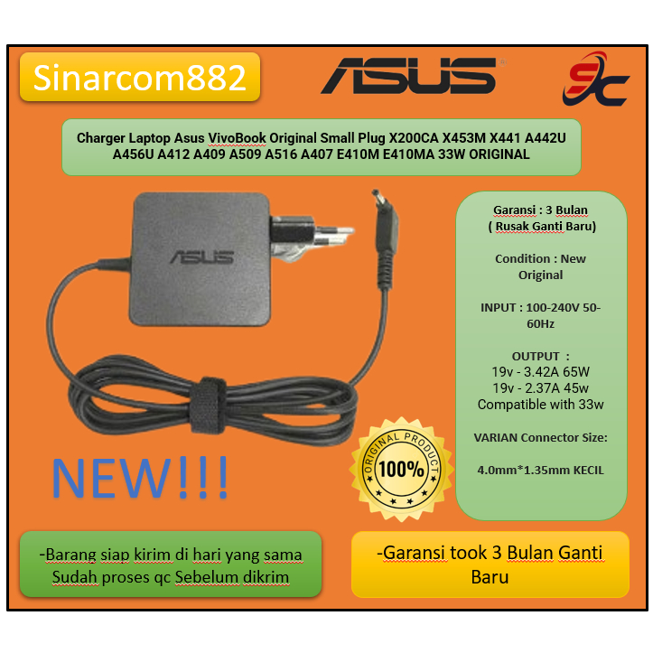 Asus VivoBook Laptop Charger Original Small Plug X200CA X453M X441 ...