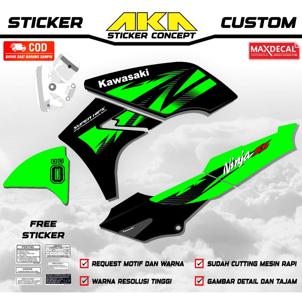 Kawasaki Ninja ss Transparent striping Sticker maxdecal (Can request ...