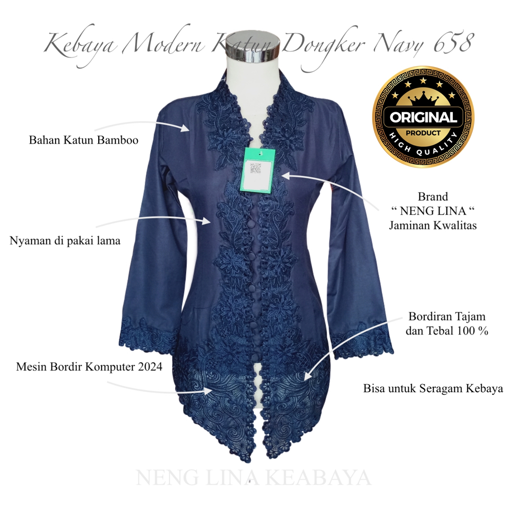 KATUN Modern Navy Navy Cotton Kebaya 658 Encim - Neng Lina Kebaya ...