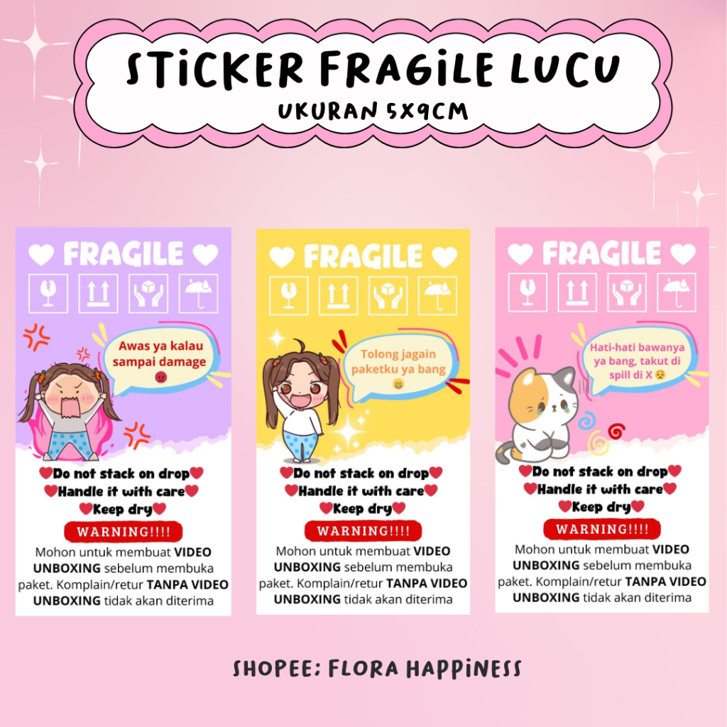 (60 Pcs) CUTE FRAGILE STICKER 5X9CM AESTHETIC FRAGILE STICKER FRAGILE ...