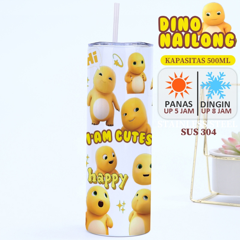 Custom TERMOS DINO NAILONG YELLOW 500 ML TUMBLER YELLOW DINOSAUR HEAT ...
