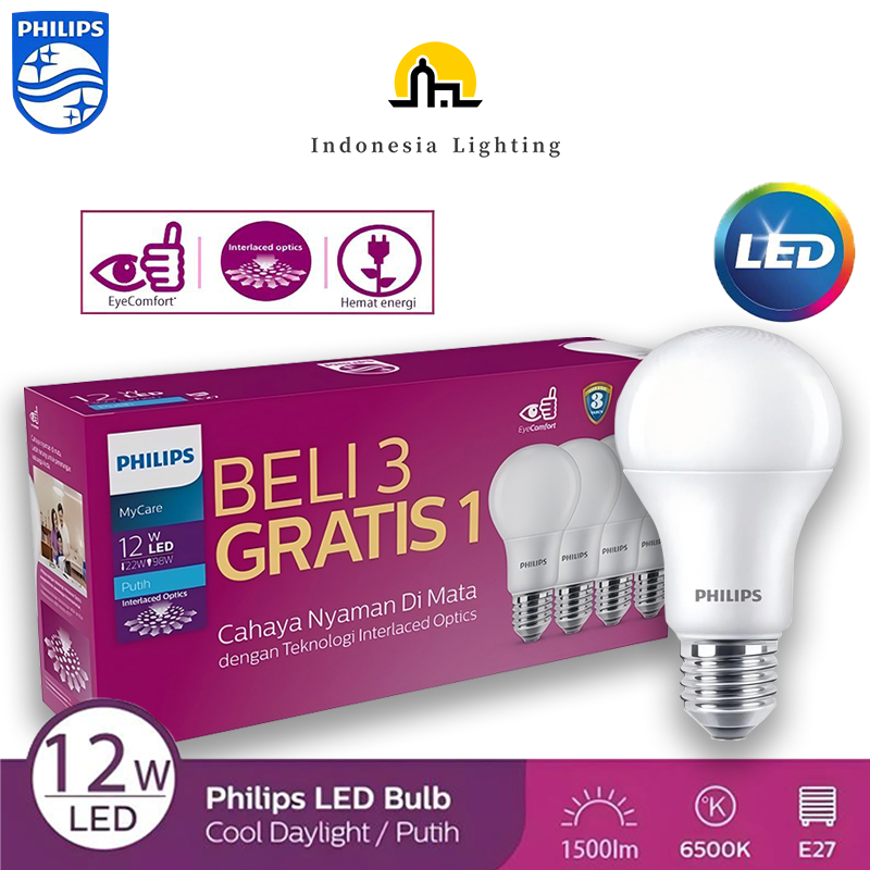 MATA PUTIH Philips LED Bulb 12W E27 6500K White 4 pcs, eye protection ...