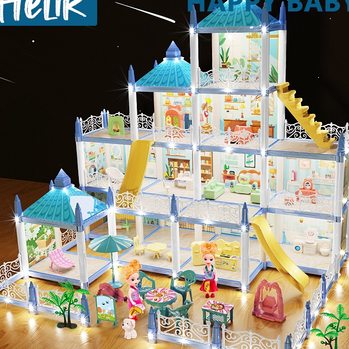 NEW Playhouse Toy 3D Princess Castle Villa with Lights and Dolls DIY ...