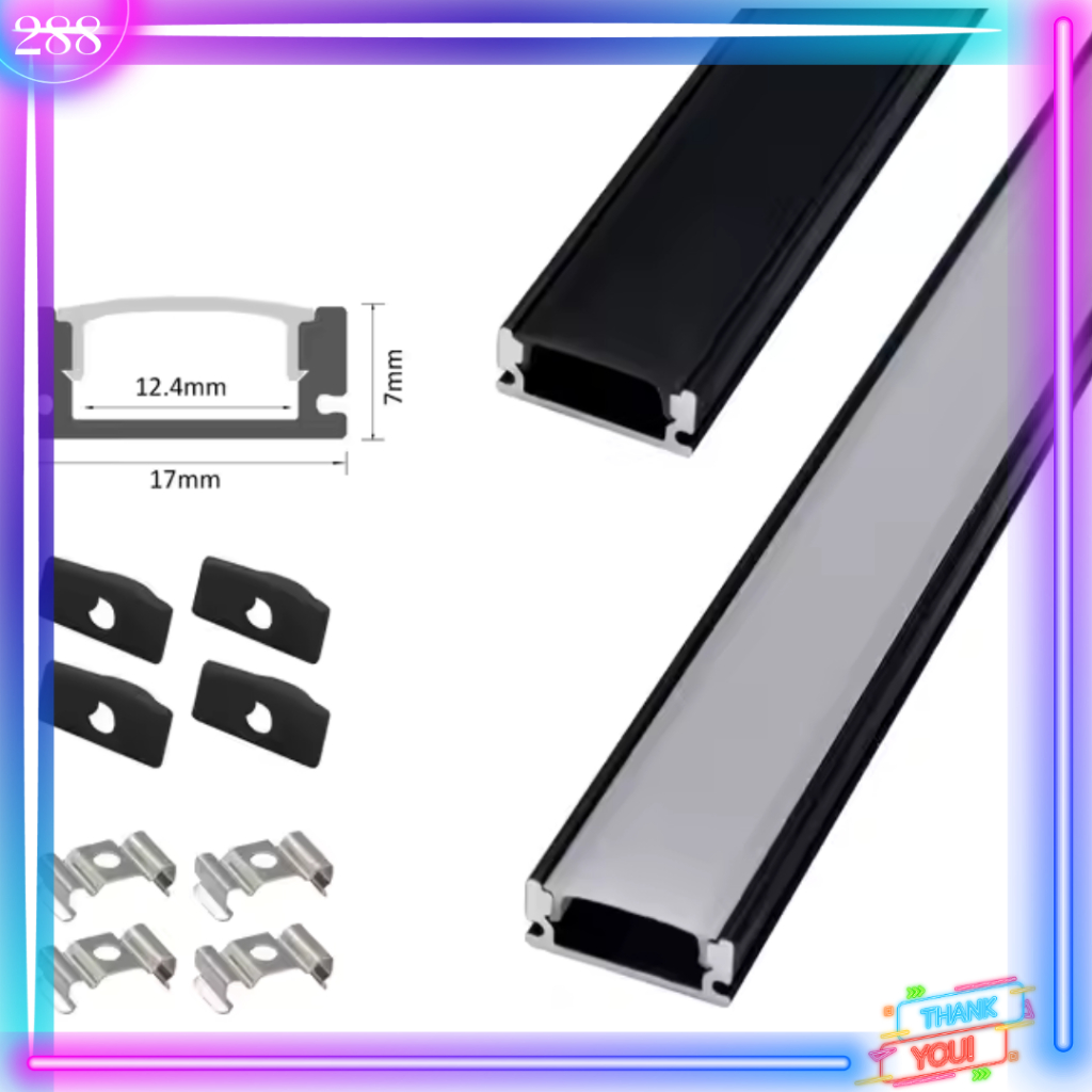 HITAM Led Profile Cover Casing Housing LED Strip Rigid Aluminum 1 Meter ...