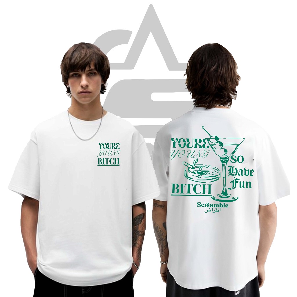 PUTIH KATUN Screamble - Vintage White Oversized T-shirt Combed Cotton ...