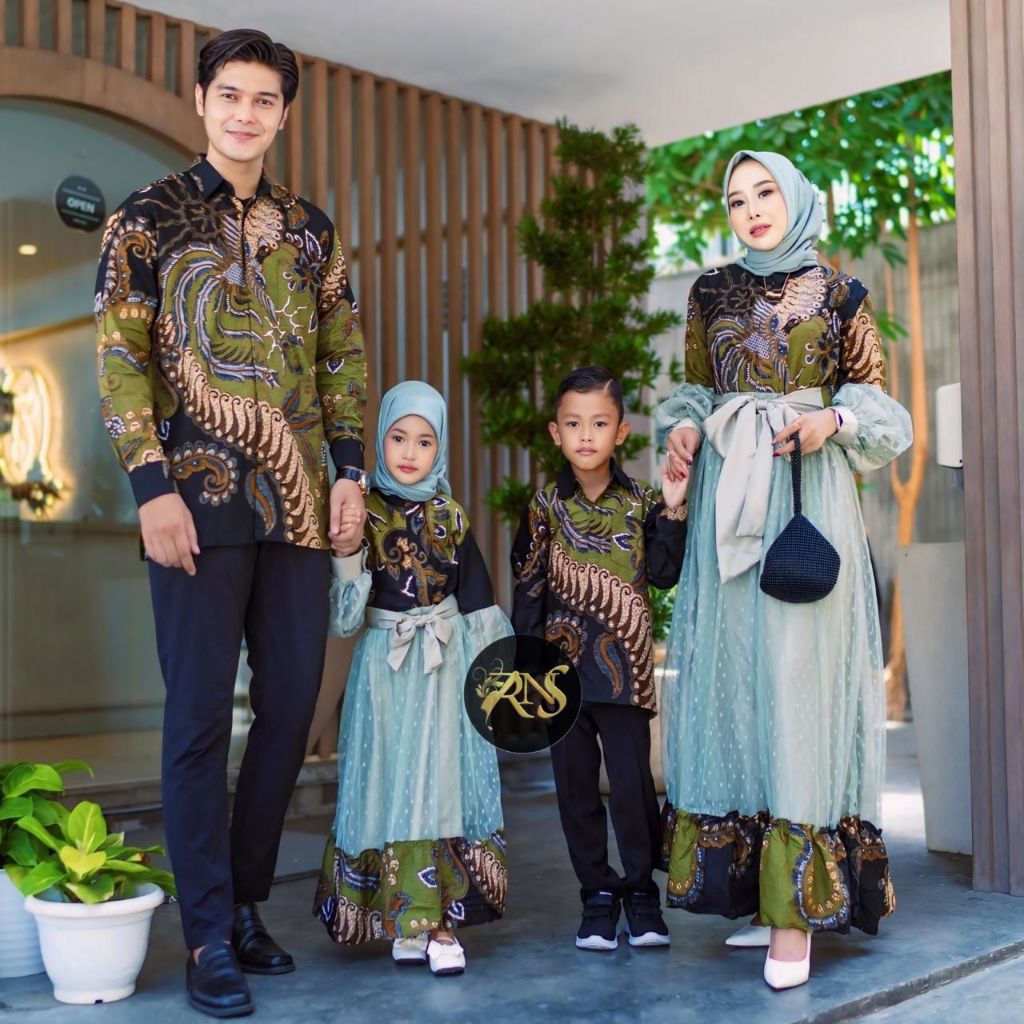 HIJAU KATUN Aura raya family couple batik series cotton mix velvet tile ...
